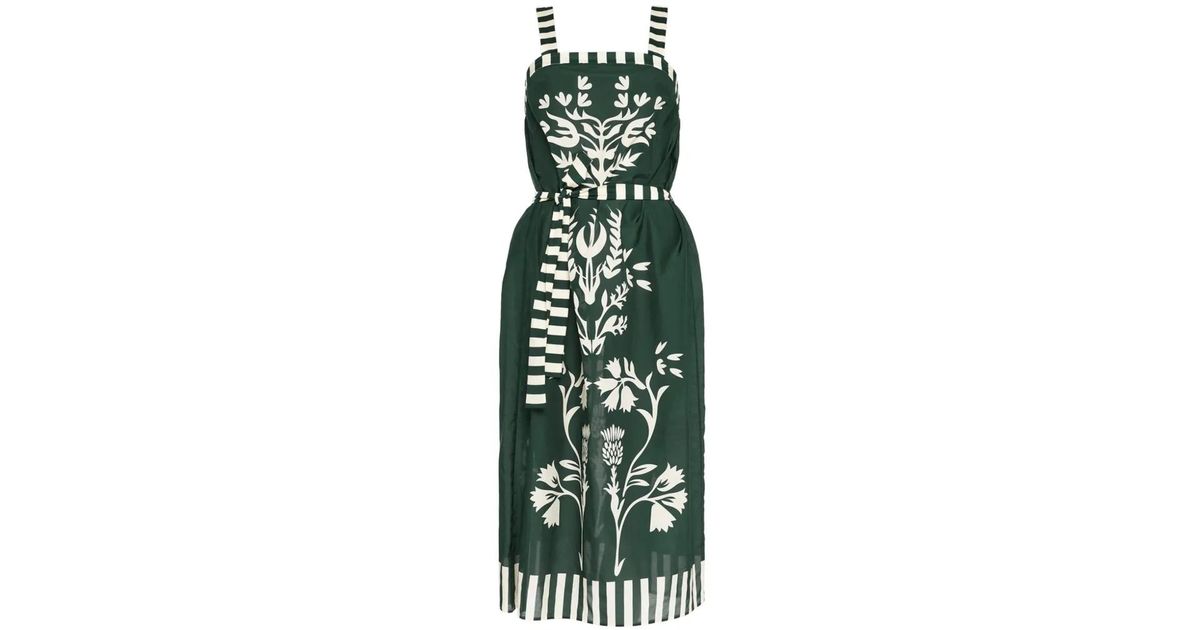 Eres Lakshya Floral-Print Striped Midi Dress in Green | Lyst