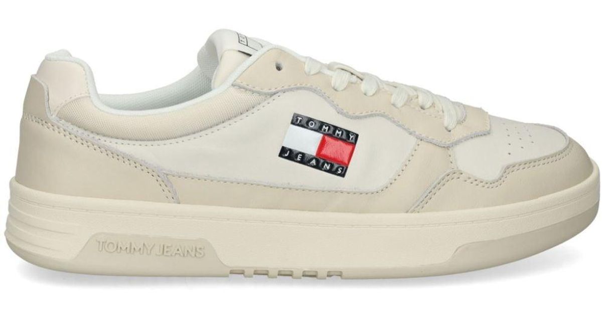 Tommy Hilfiger Two-Tone Lace-Up Leather Trainers in White | Lyst