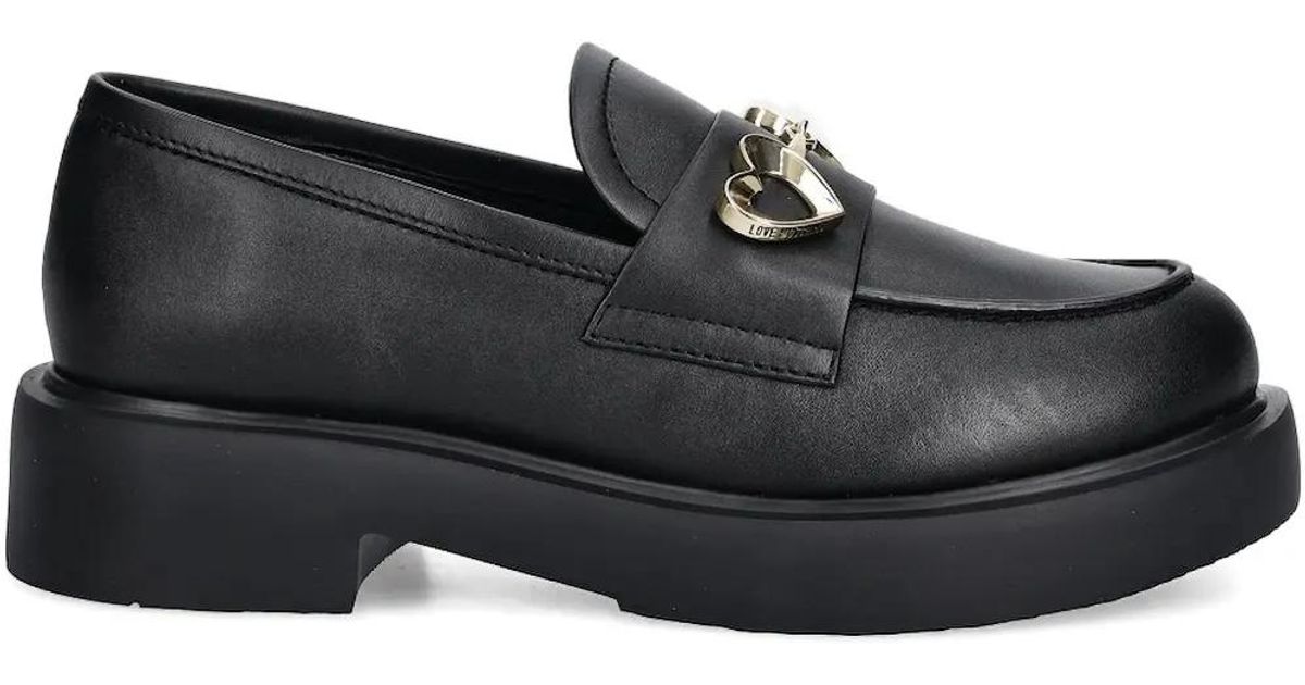 Love Moschino Heart Platform Loafers in Black | Lyst UK