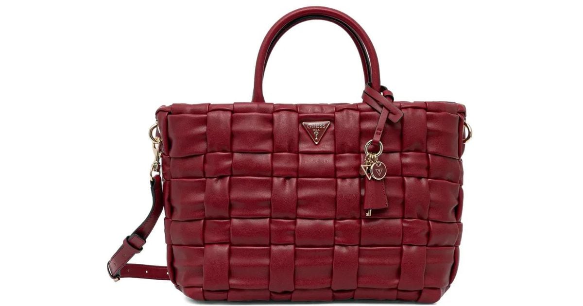Guess Marion Woven Tote Bag in Red | Lyst UK