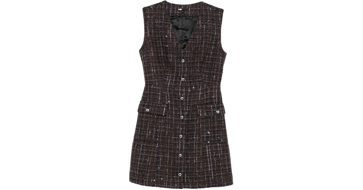 Maje Buttoned Tweed Dress in Black | Lyst