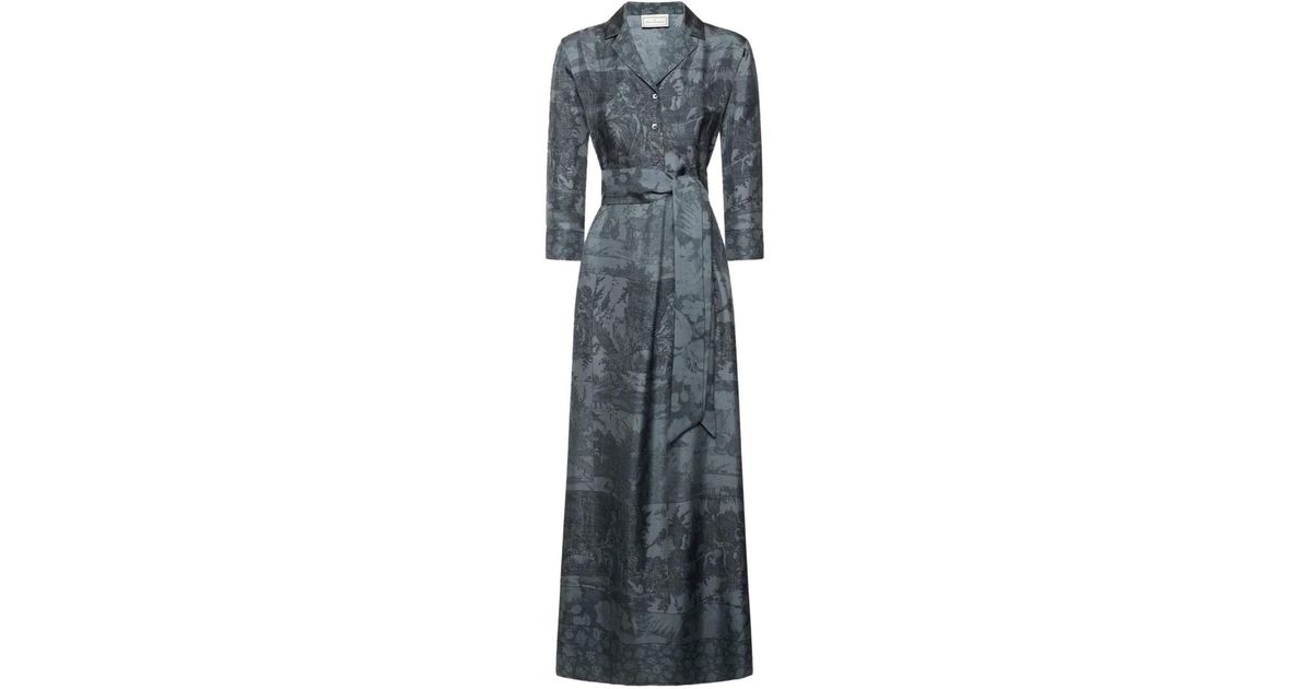 Pierre Louis Mascia Landscape-Print Belted Maxi Dress in Gray | Lyst