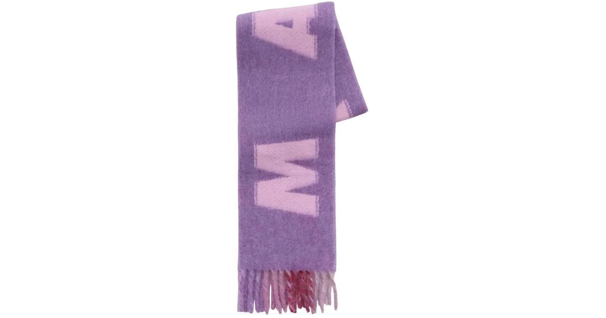 Marni Logo Fringed Scarf in Purple | Lyst UK