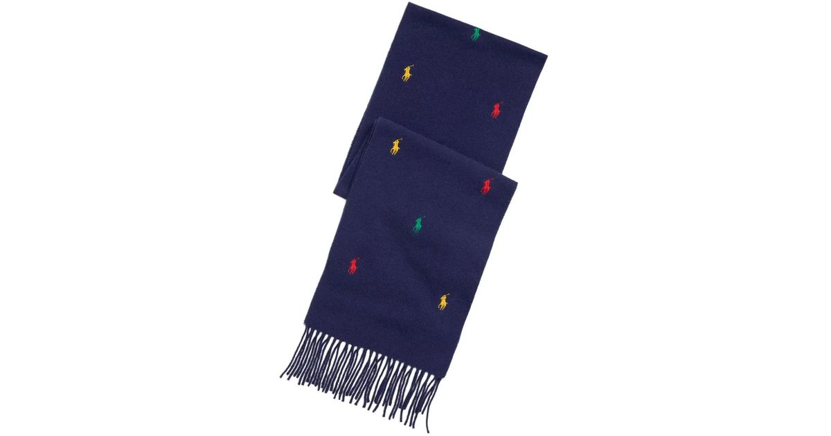 Polo Ralph Lauren Pony Embroidered Fringed Scarf in Blue for Men | Lyst UK