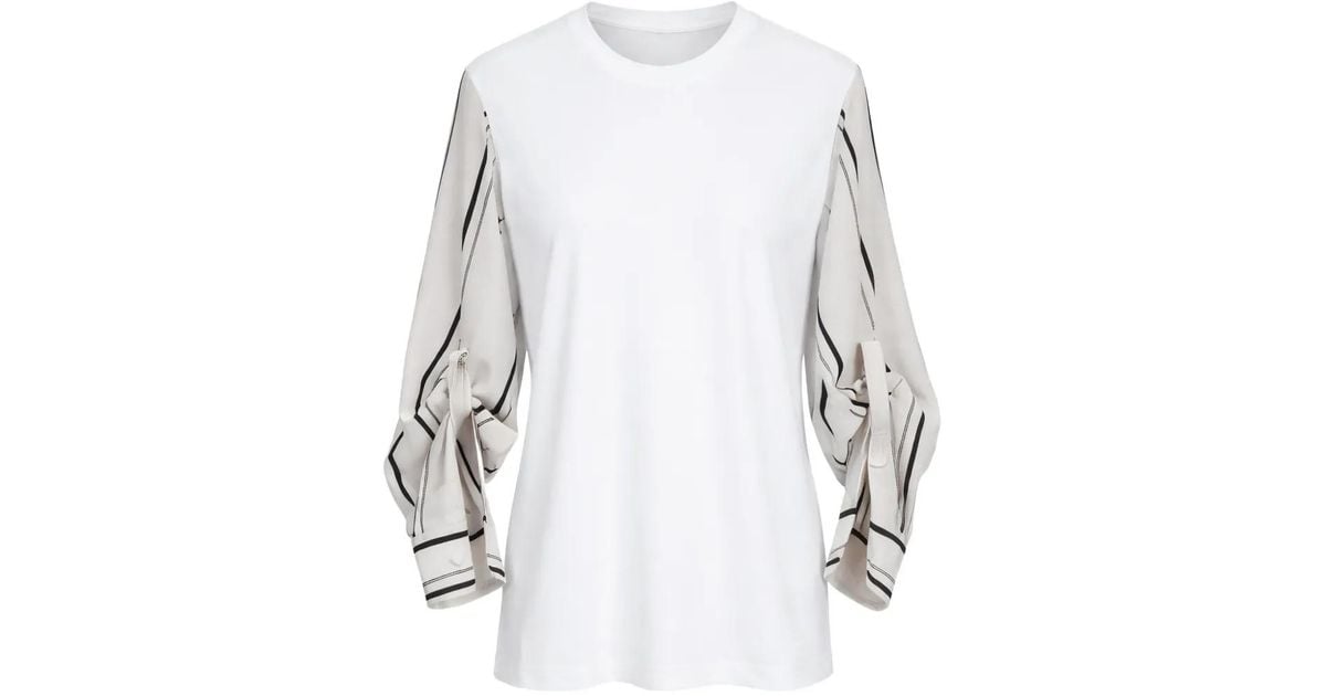 3.1 Phillip Lim Striped-Detail T-Shirt in White | Lyst UK