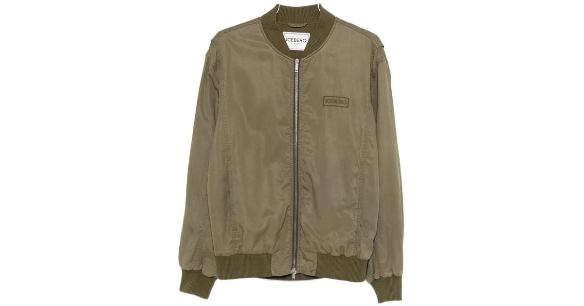 Iceberg Logo-Patch Bomber Jacket in Green for Men | Lyst UK