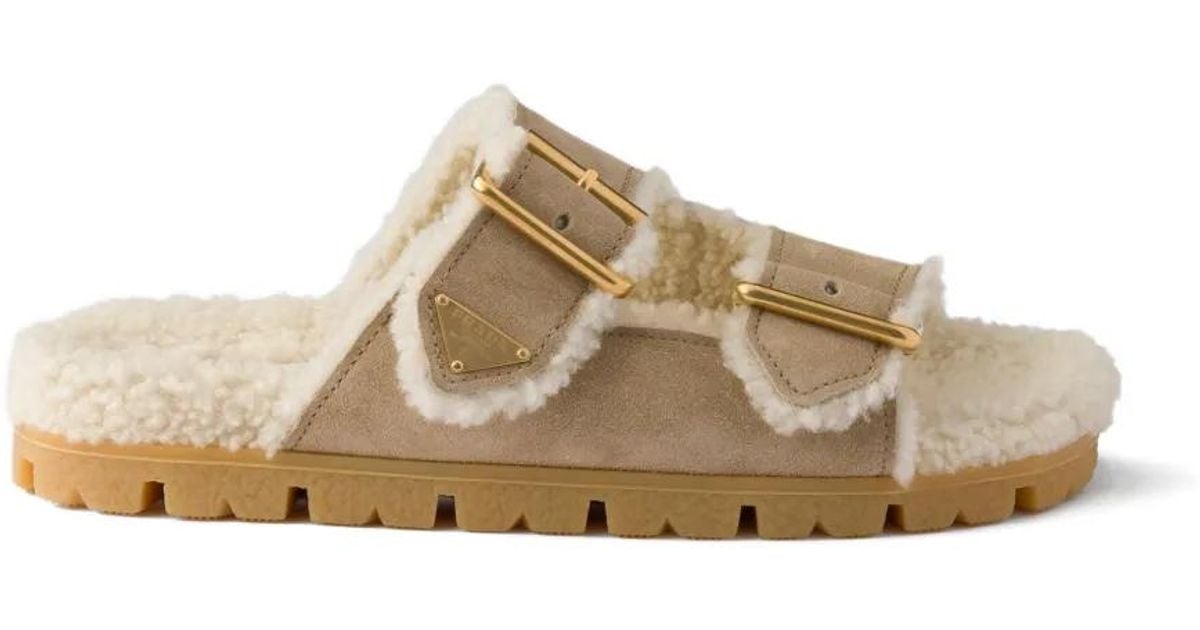 Prada Shearling Slides | Lyst UK