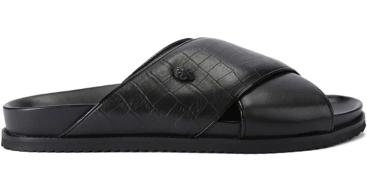 Kurt Geiger Baron Crocodile-Effect Slide Sandals in Black for Men | Lyst