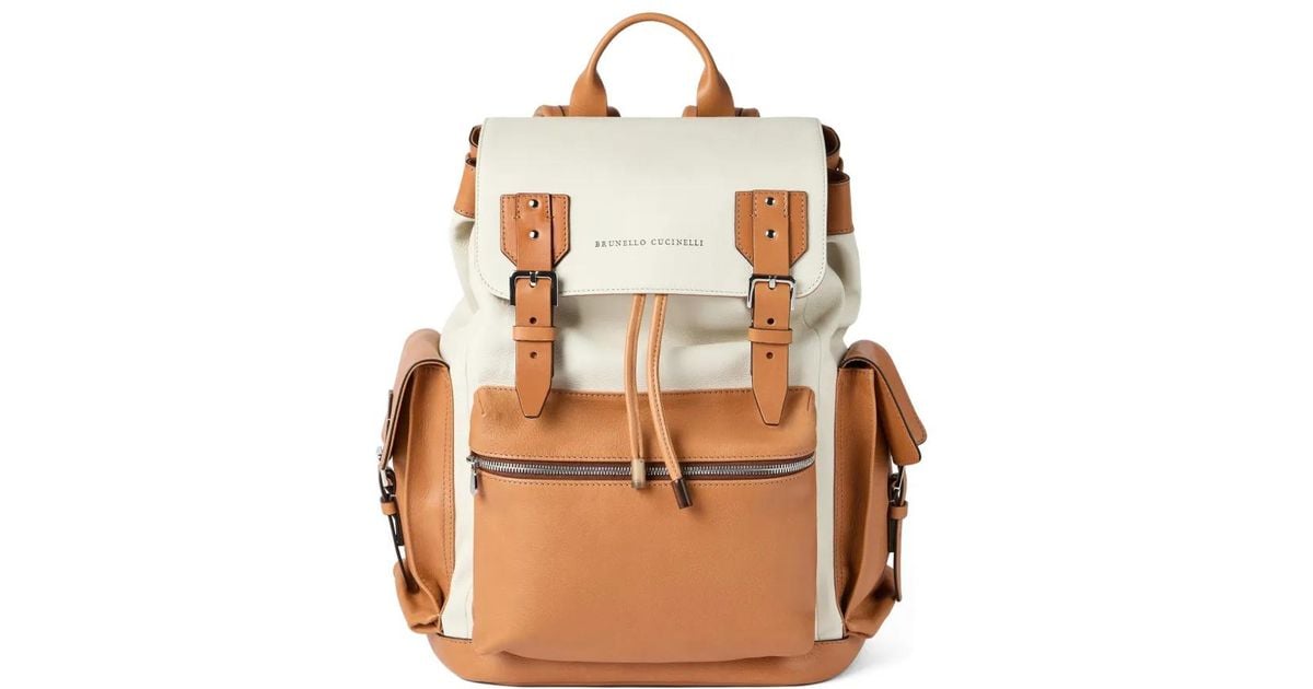 Brunello Cucinelli Grained Leather City Backpack in Natural for Men | Lyst
