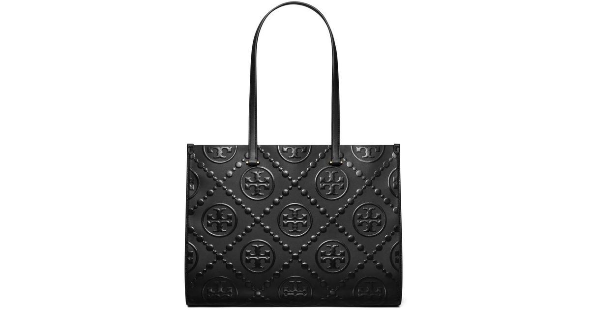 Tory Burch Monogram-Pattern Tote Bag in Black | Lyst