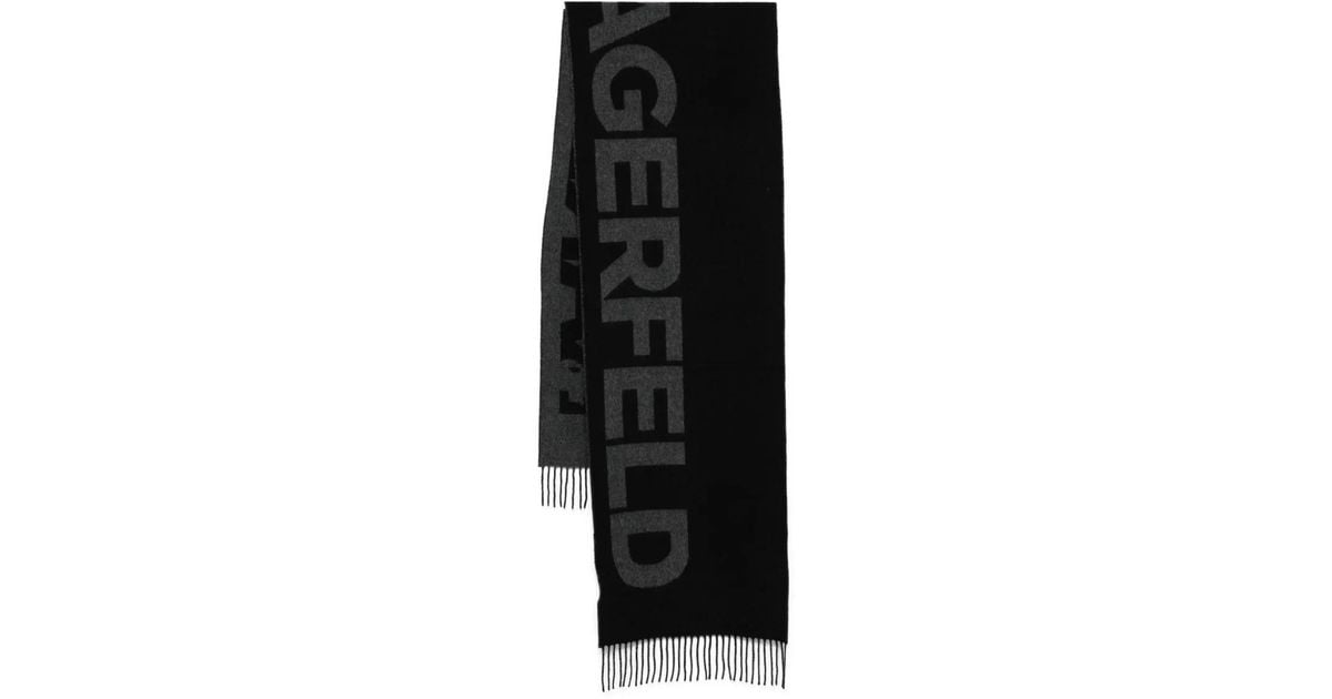 KARL LAGERFELD Logo-Plaque Fringe Scarf in Black for Men | Lyst UK