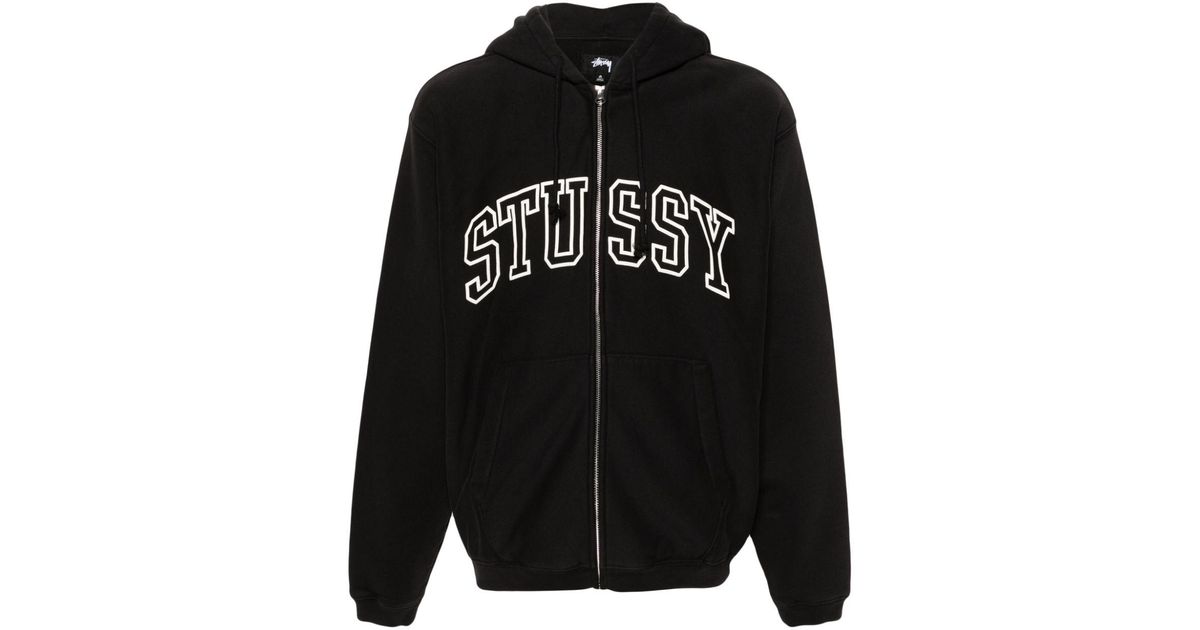 Stussy Logo-Print Cotton-Blend Zip Hoodie in Black for Men | Lyst