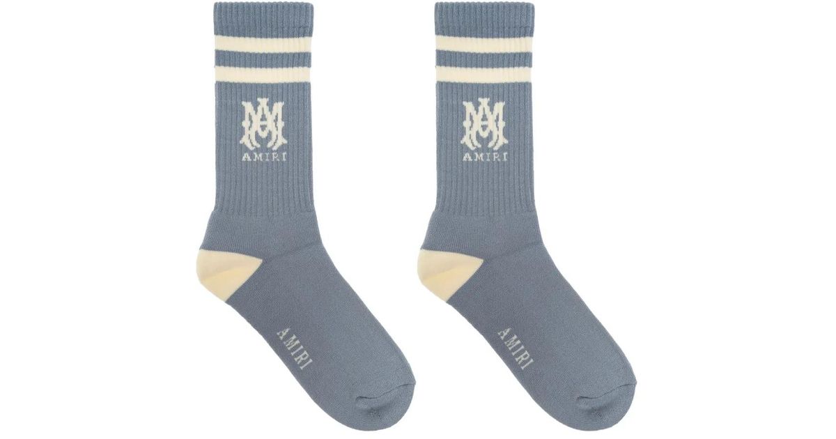 Amiri Striped Logo Socks in Blue for Men | Lyst