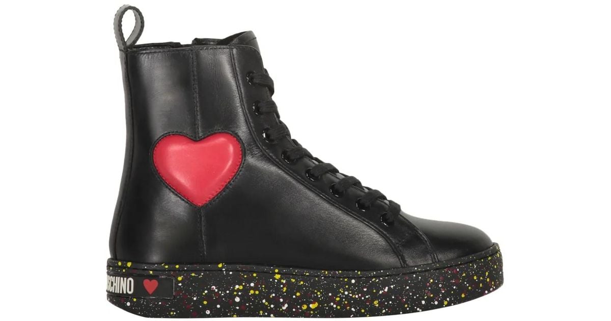 Love Moschino Heart-Detail High-Top Sneakers in Black | Lyst UK