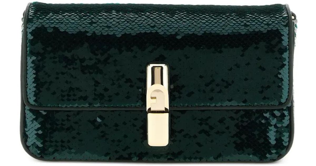 Furla Small Iride Sequined Flap Cross-Body Bag in Black | Lyst