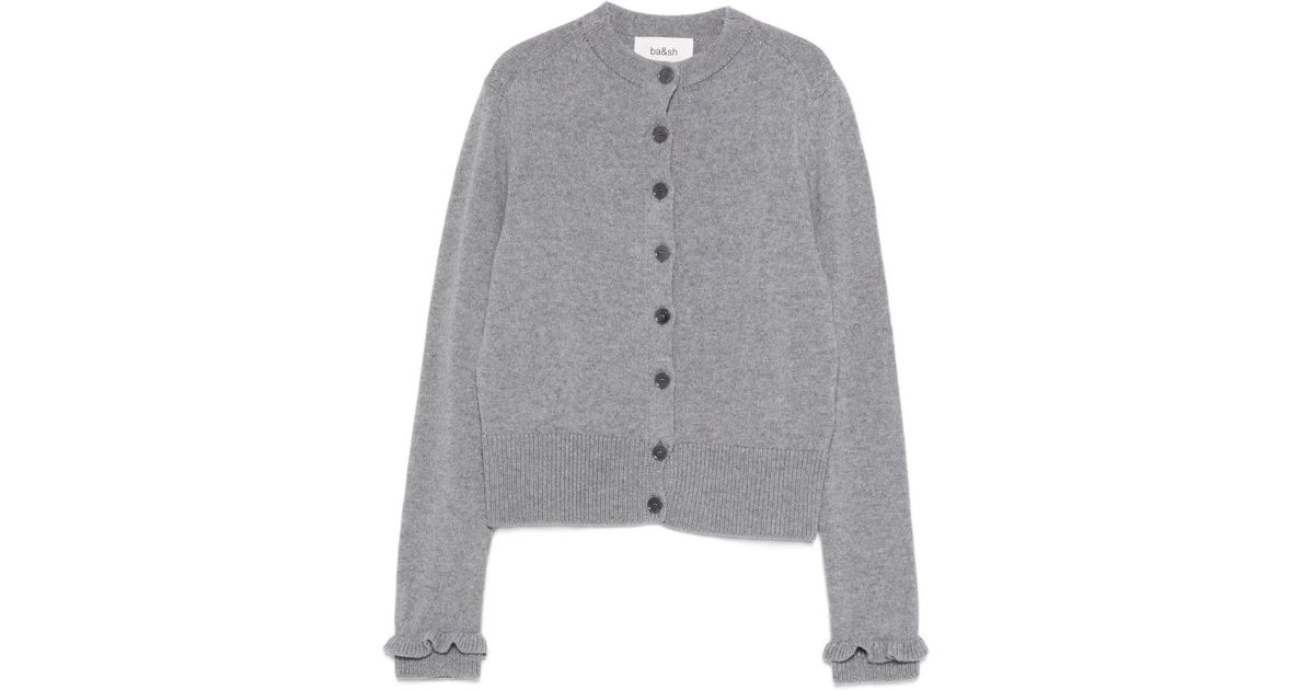 Ba&sh Ruffled-Cuff Button-Up Cardigan in Grey | Lyst UK