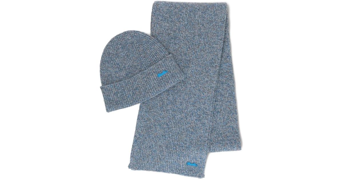 Borsalino Ribbed Wool Beanie Set in Blue | Lyst UK