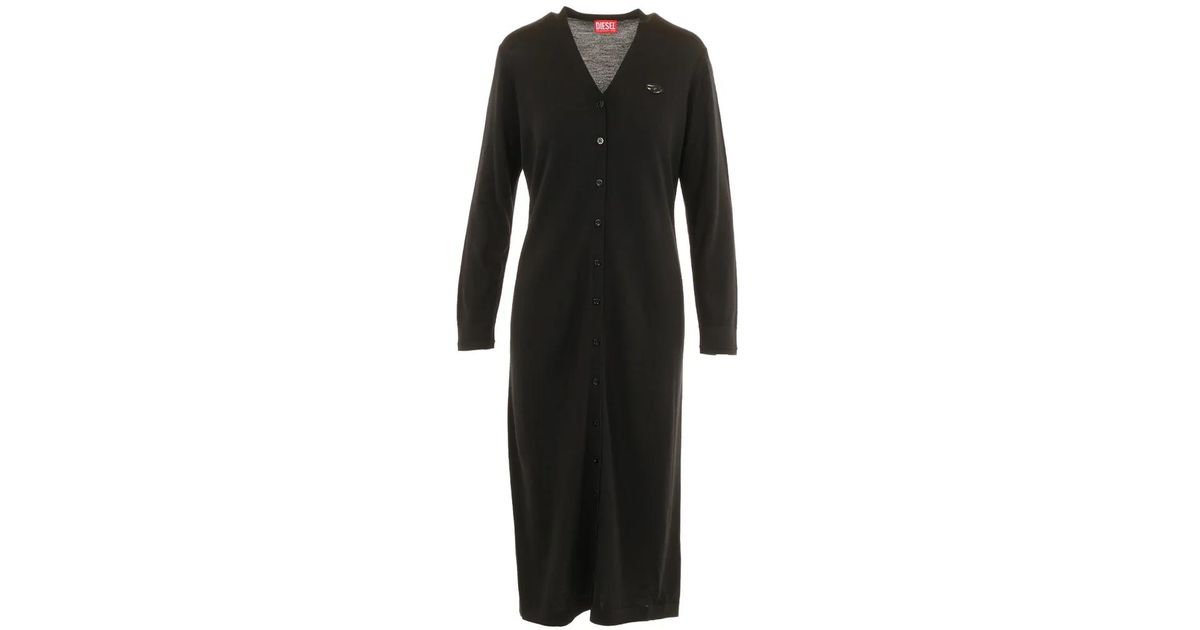 DIESEL Button V-Neck Dress in Black | Lyst UK