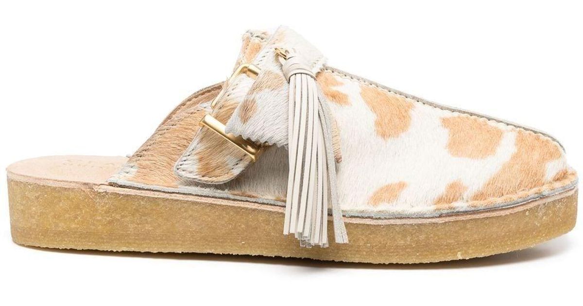 Clarks Trek Cow-print Mules in White | Lyst UK