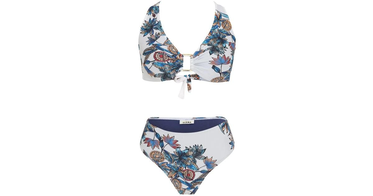 Amir Slama Floral-Print Bikini in Blue | Lyst