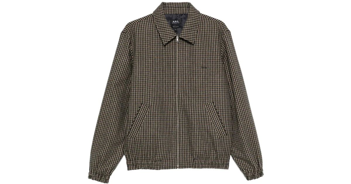 A.P.C. Gingham-Check Zip-Up Jacket in Grey | Lyst UK