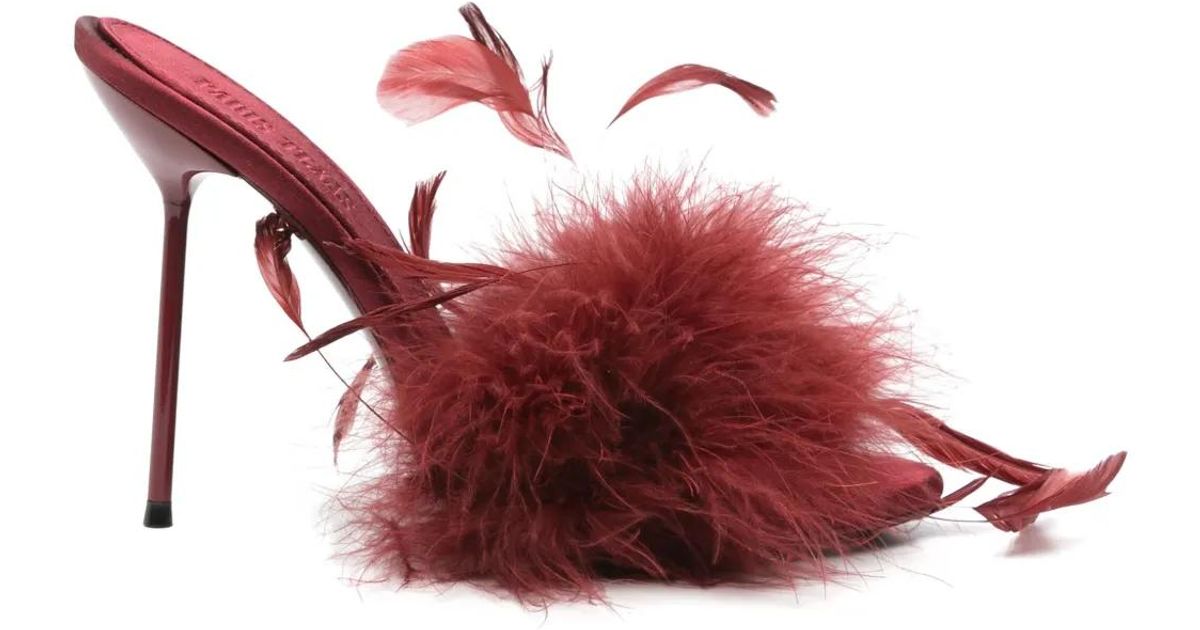 Paris Texas 105Mm Feather-Detailed Sandals in Red | Lyst UK