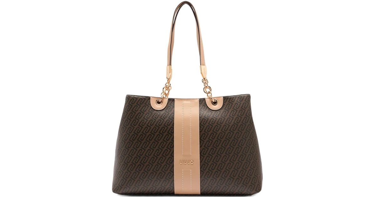 Liu Jo Medium Monogram Printed Chain Tote Bag in Brown | Lyst UK