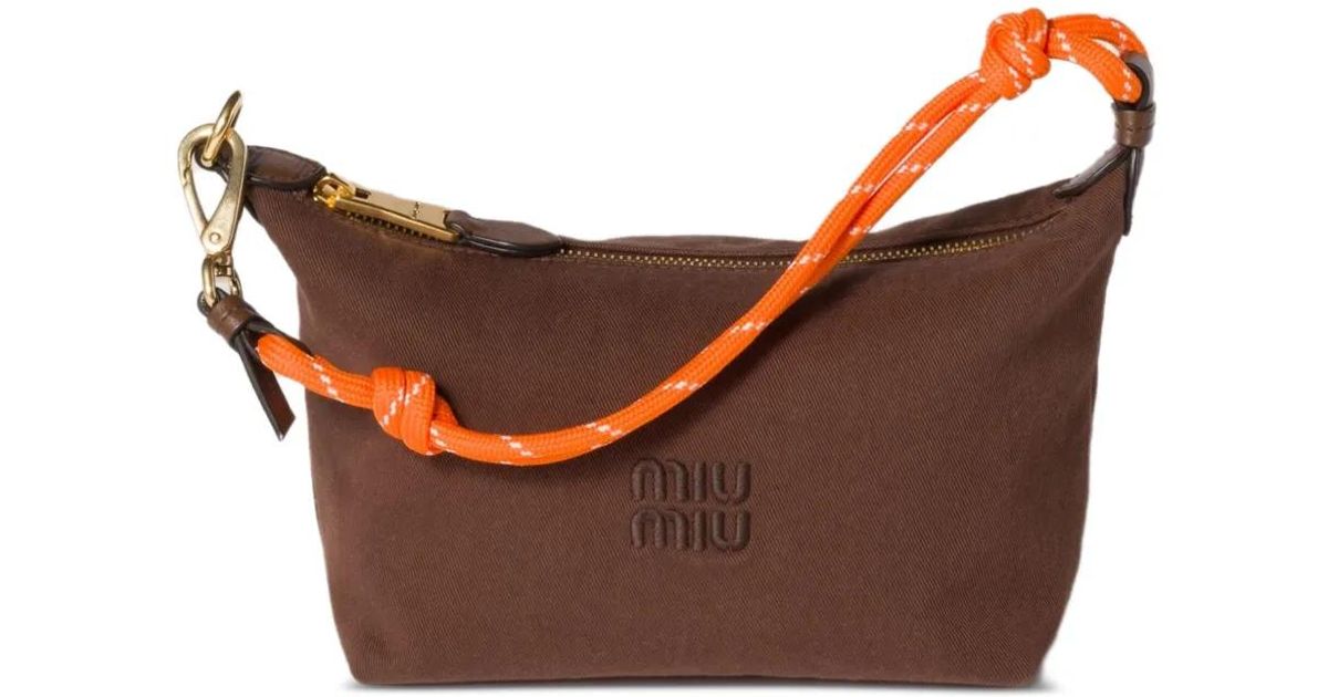 Miu Miu Mini Gabardine Logo Zip Bag in Brown | Lyst