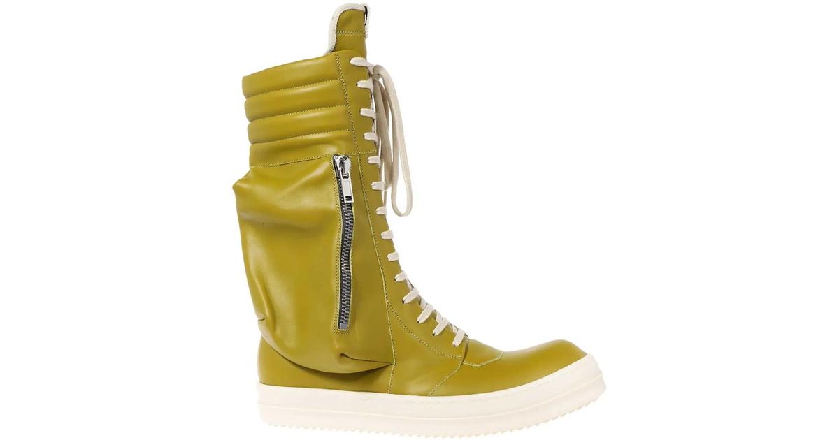 Rick Owens Cargo Basket Leather Lace-Up Boots in Green for Men | Lyst ...
