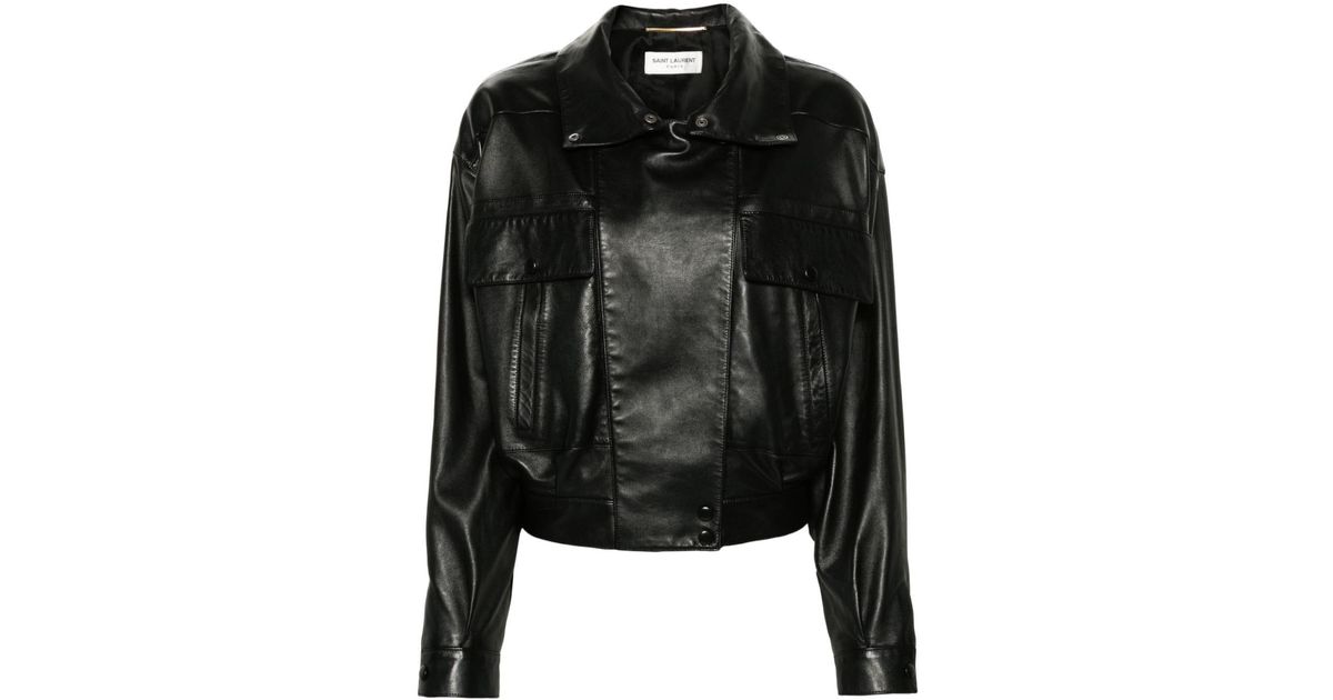 Saint Laurent Zip-Up Leather Jacket in Black | Lyst