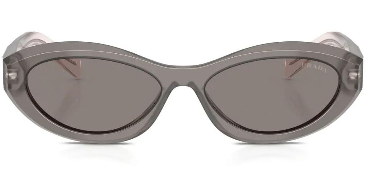 Prada Symbole Oval-Frame Sunglasses in Grey | Lyst UK