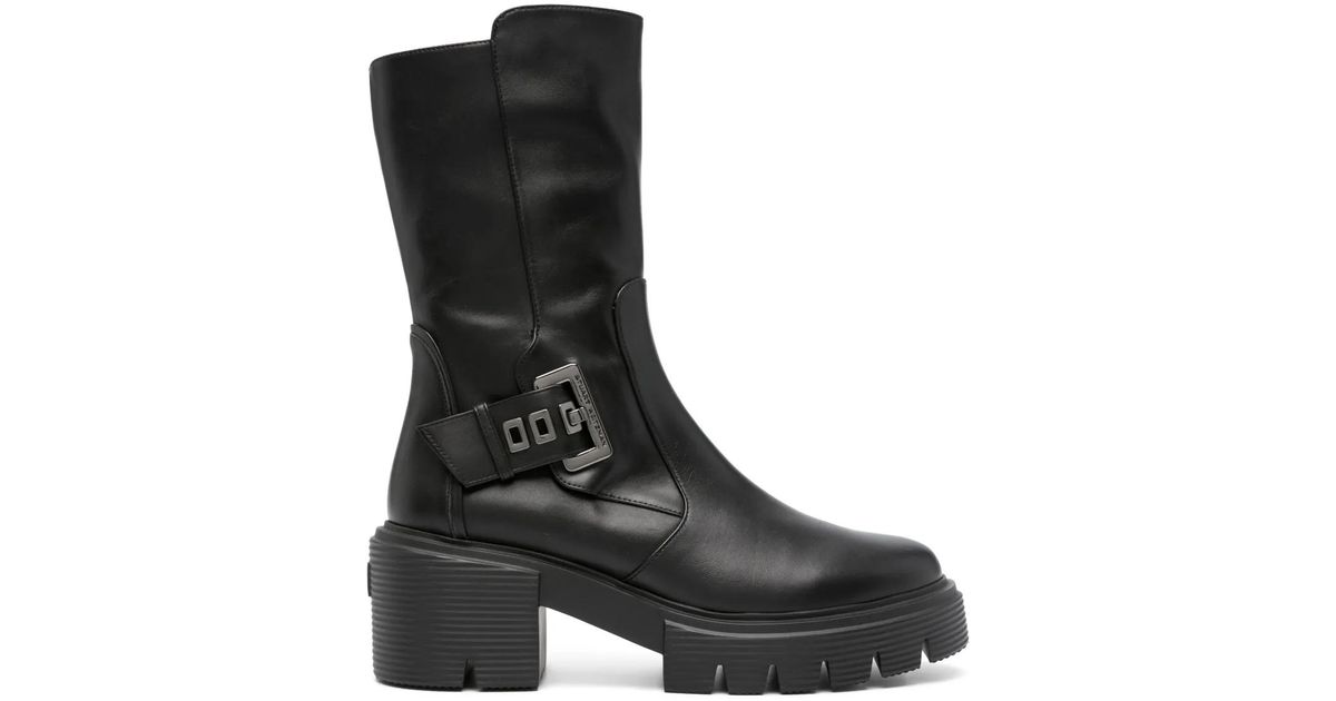 Stuart Weitzman Soho Gia 75Mm Leather Boots in Black | Lyst