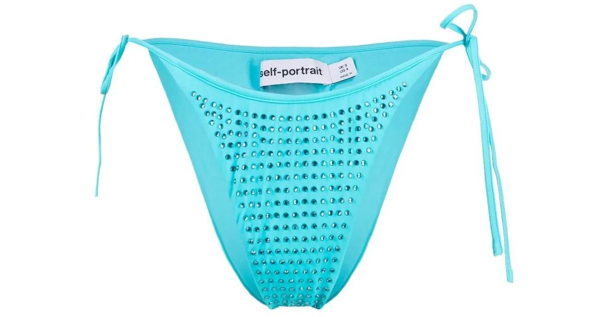 Self-Portrait Crystal-Embellished Bikini Bottoms in Blue | Lyst UK