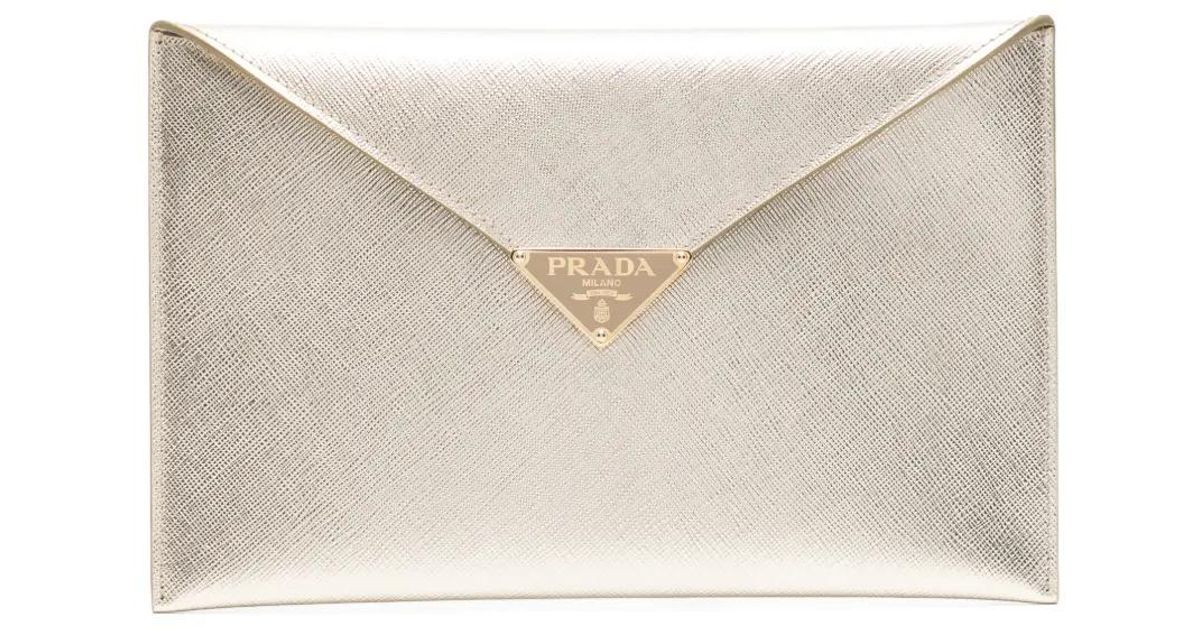 Prada Saffiano Leather Envelope Clutch in Natural | Lyst UK