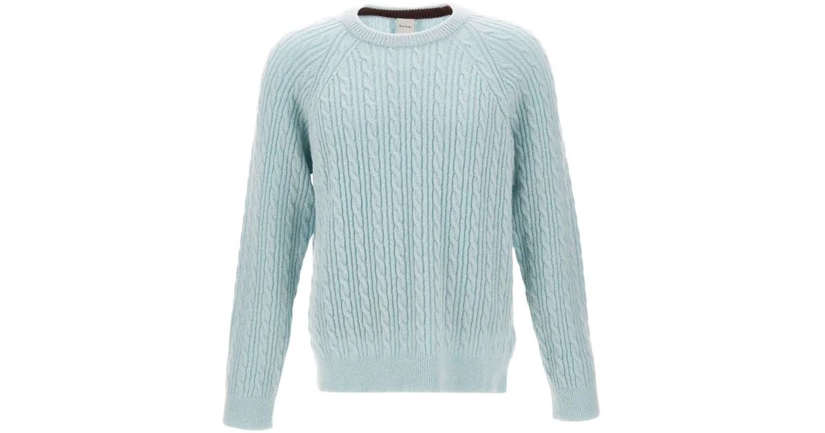 Paul Smith Cable Knit Crew Neck Knitwear in Blue for Men | Lyst UK