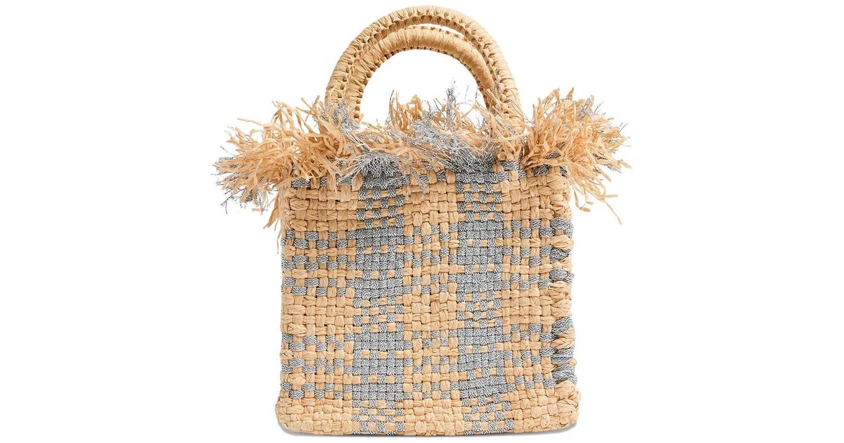 PAMELA MUNSON Mini Check Mate Woven Tote Bag in White | Lyst UK