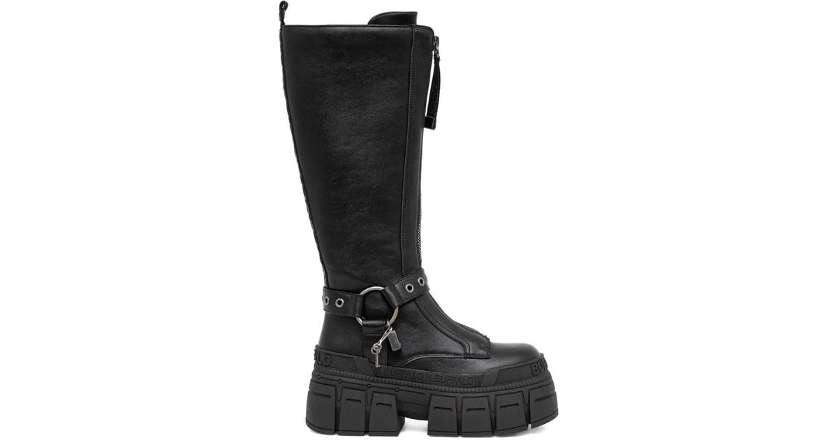 Buffalo Bottes Gospher À Semelle Plateforme Et Détail D'Anneau in Black ...