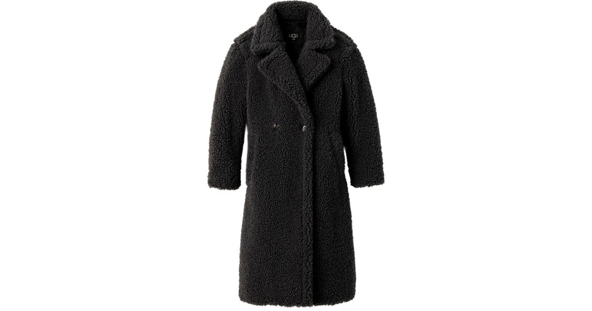 UGG Teddy-Texture Double-Breasted Coat in Black | Lyst
