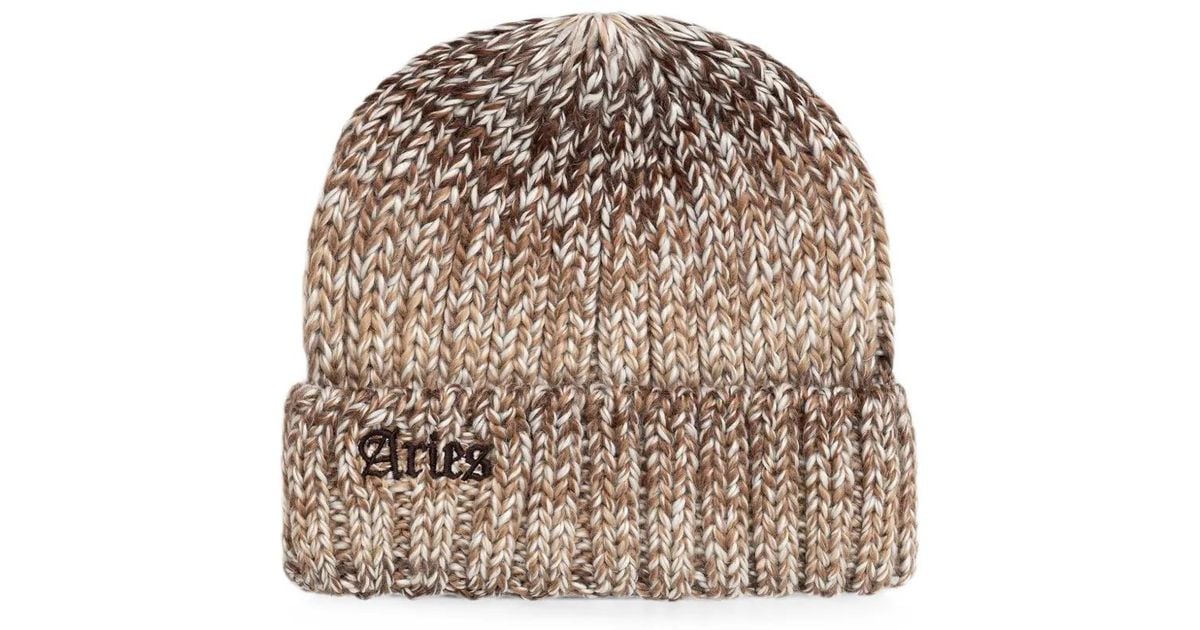 Aries Logo-Embroidered Ribbed-Knit Beanie Hat in Brown | Lyst UK