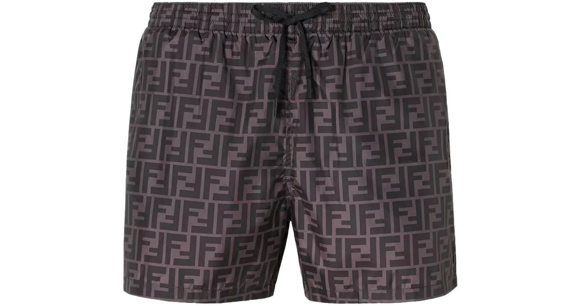 Fendi Logo Swim Trunks in Grey for Men | Lyst UK