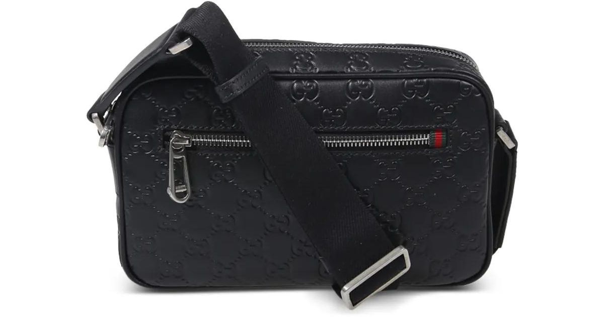 Gucci Embossed Messenger Bag in Black for Men | Lyst