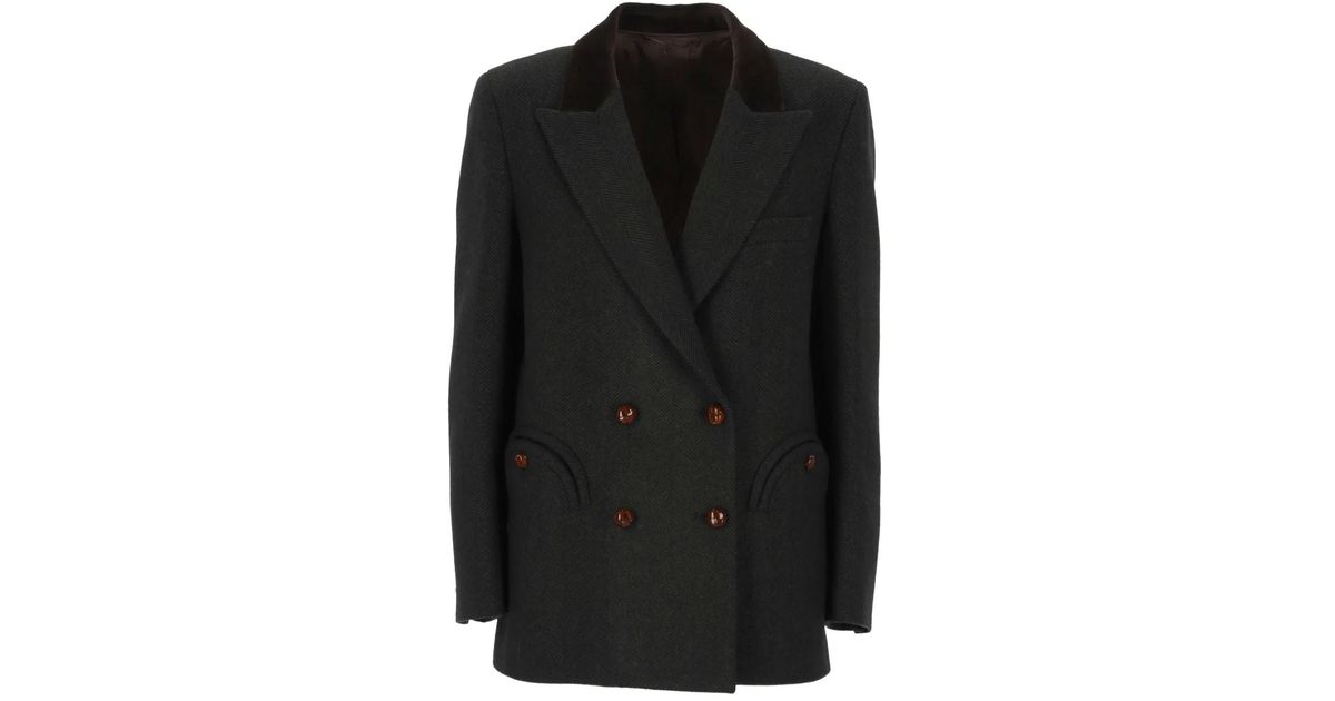 Blazé Milano Herringbone Double-Breasted Jacket in Black | Lyst UK