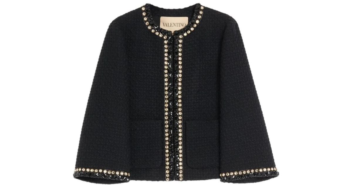 Valentino Garavani Canestrello Tweed Embroidered Jacket in Black | Lyst UK