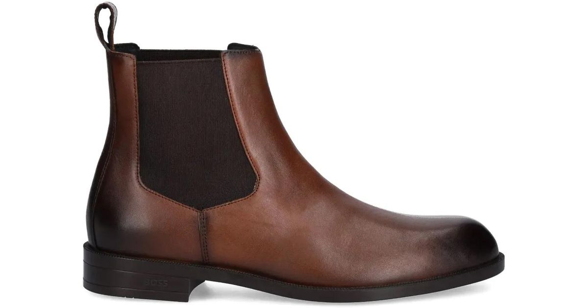 BOSS Pull-Tab Chelsea Boots in Brown for Men | Lyst