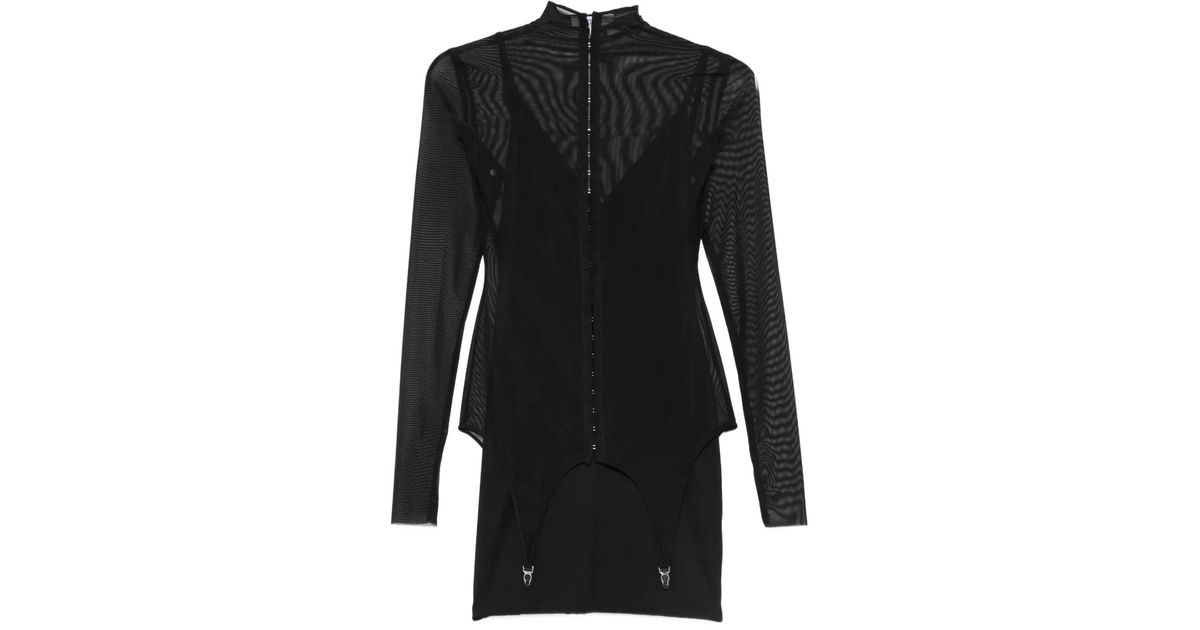 Axel 113 Backstage Mesh Long-Sleeve Mini Dress in Black | Lyst UK