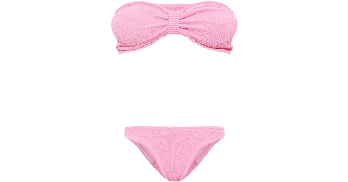 Hunza G Jean Crinkle Knot Bikinis in Pink | Lyst UK
