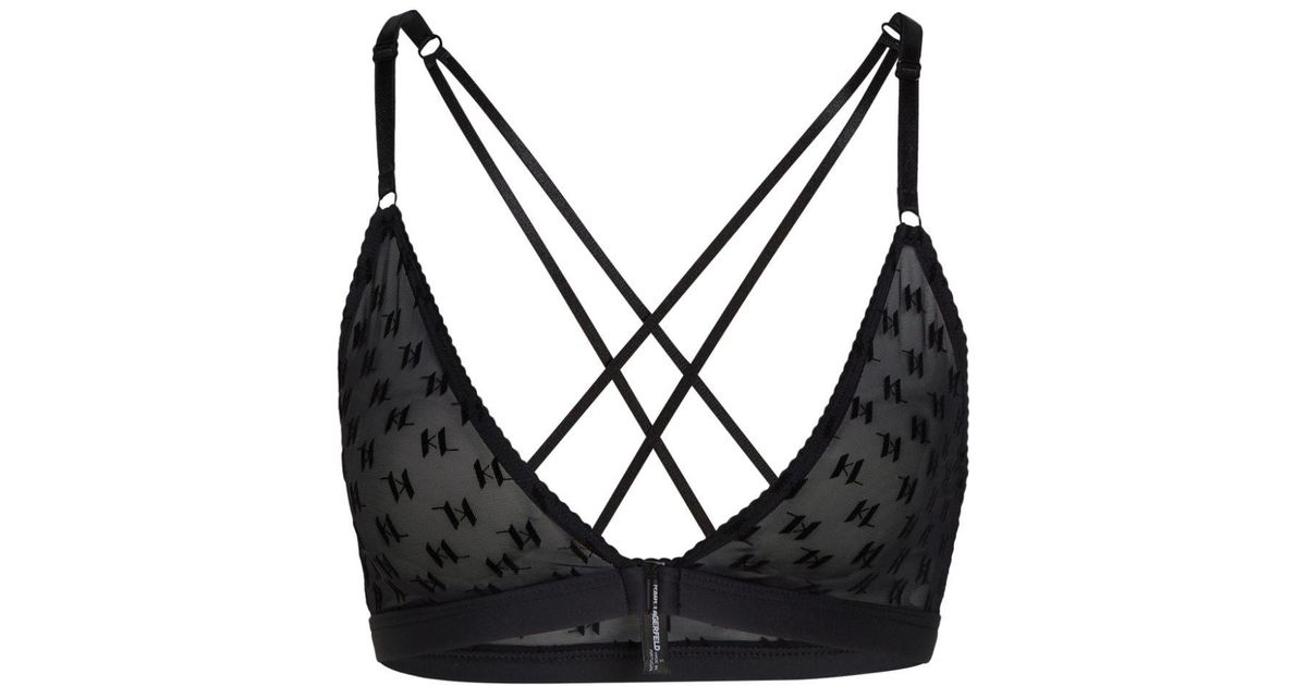 Karl Lagerfeld Monogram-Mesh Triangle Bra in Black | Lyst