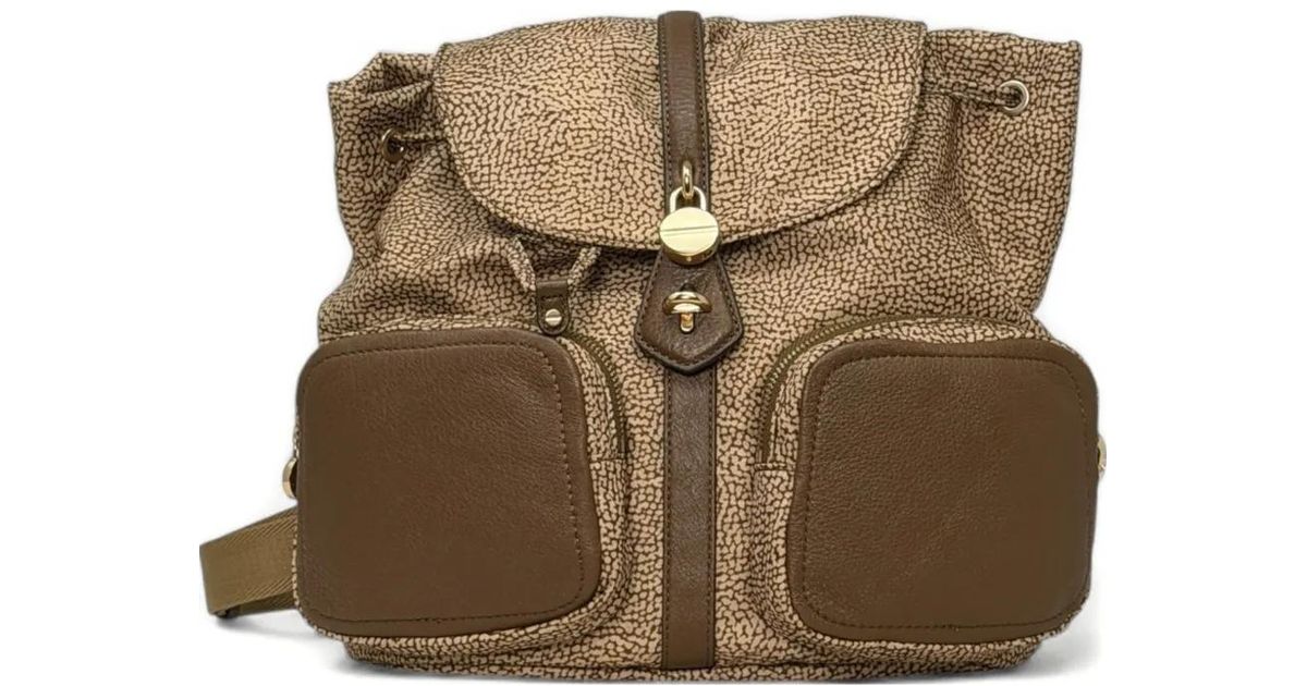 Borbonese Flap Printed Backpack in Brown | Lyst