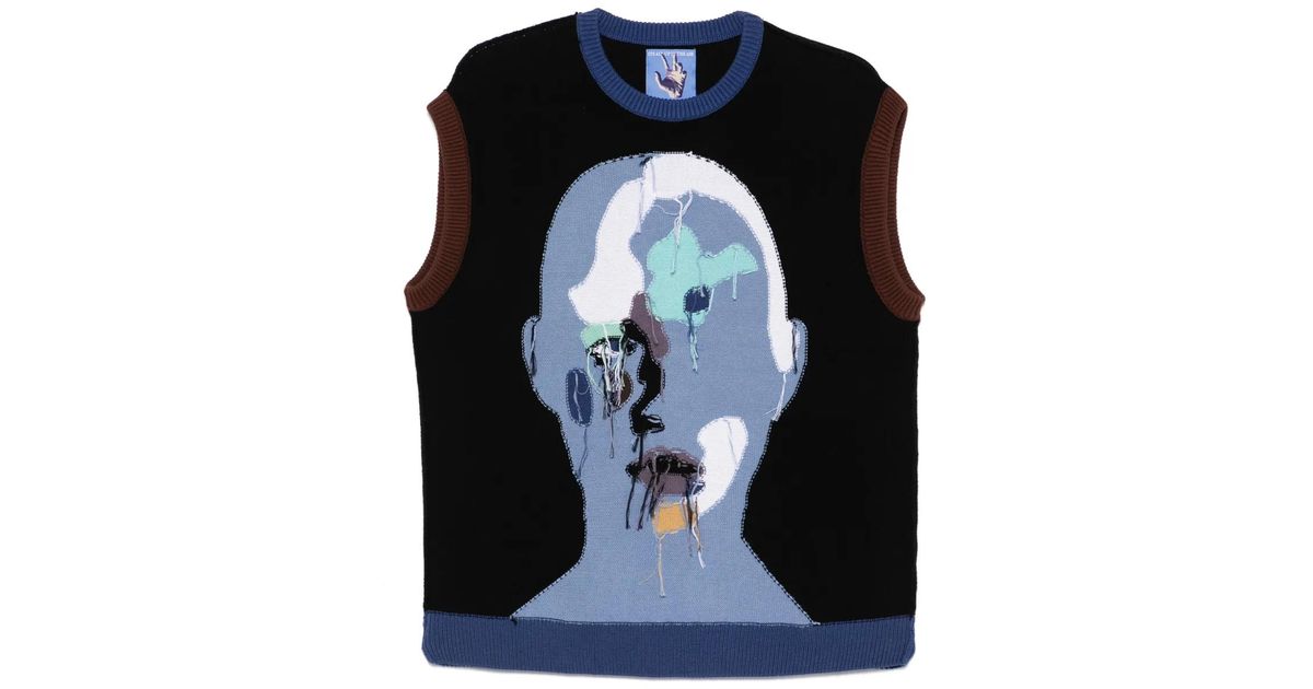 Kidsuper Reverse Knit Patchwork Face Vest in Black for Men | Lyst