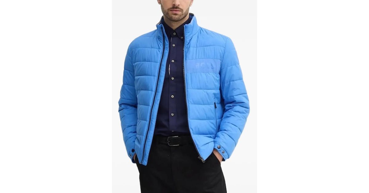 BOSS Quilted Logo Jacket in Blue for Men | Lyst